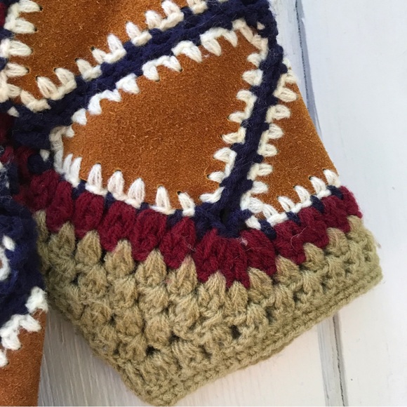 Vintage | Sweaters | Vintage 96s Crochet And Leather Patchwork Sweater ...